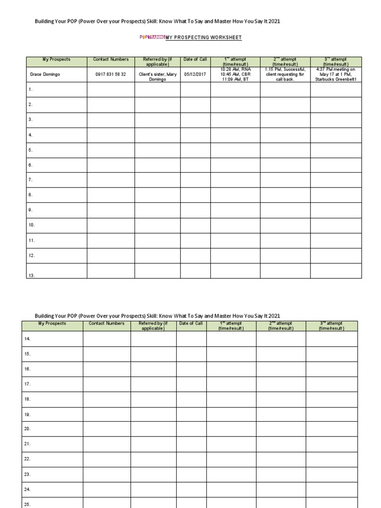 Prospecting Worksheet 2021 | PDF
