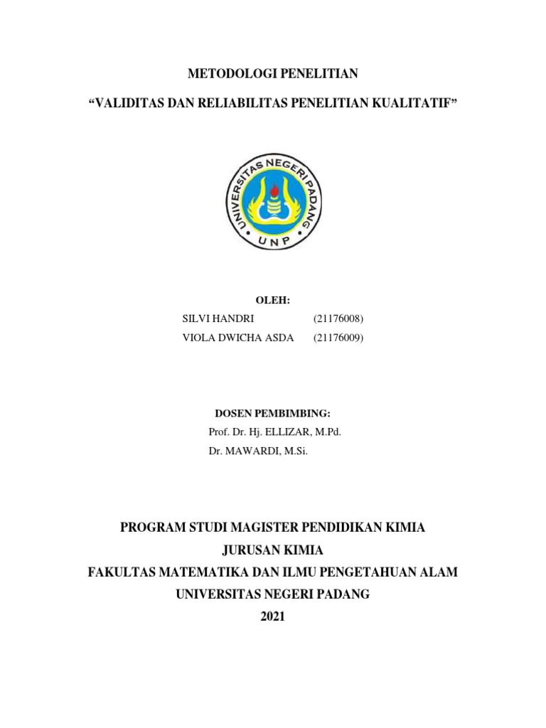 Makalah Validitas Dan Reliabilitas Penelitian Kualitatif FIX | PDF
