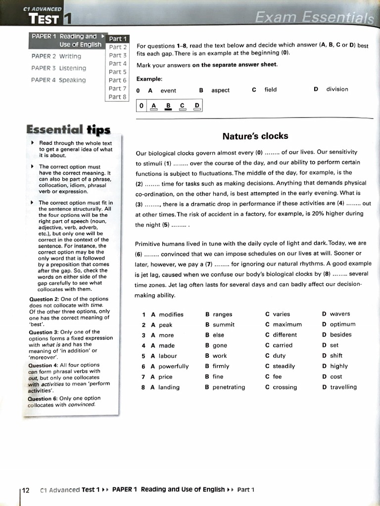 Test 1 CAE Reading | PDF | Verb | Question