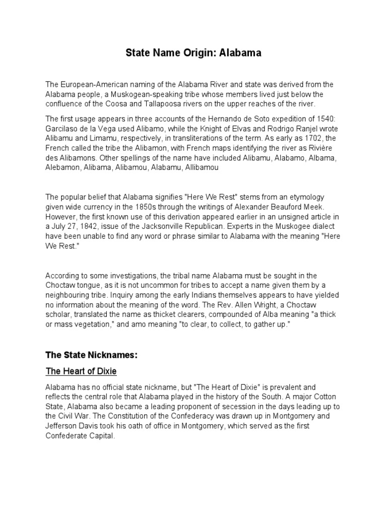 State Name Origin: Alabama | PDF | Alabama | Confederate States Of America