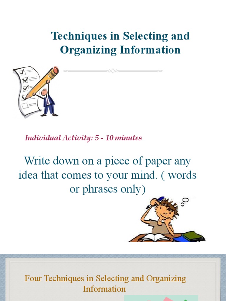 3 Techniques in Selecting and Organizing Information 1 | PDF | Idea ...