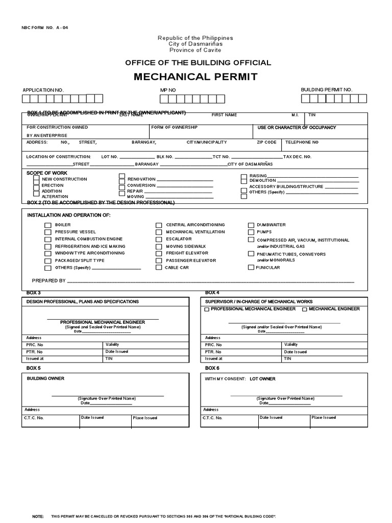 Mechanical Permit (FRONT) | PDF | Elevator | Machines