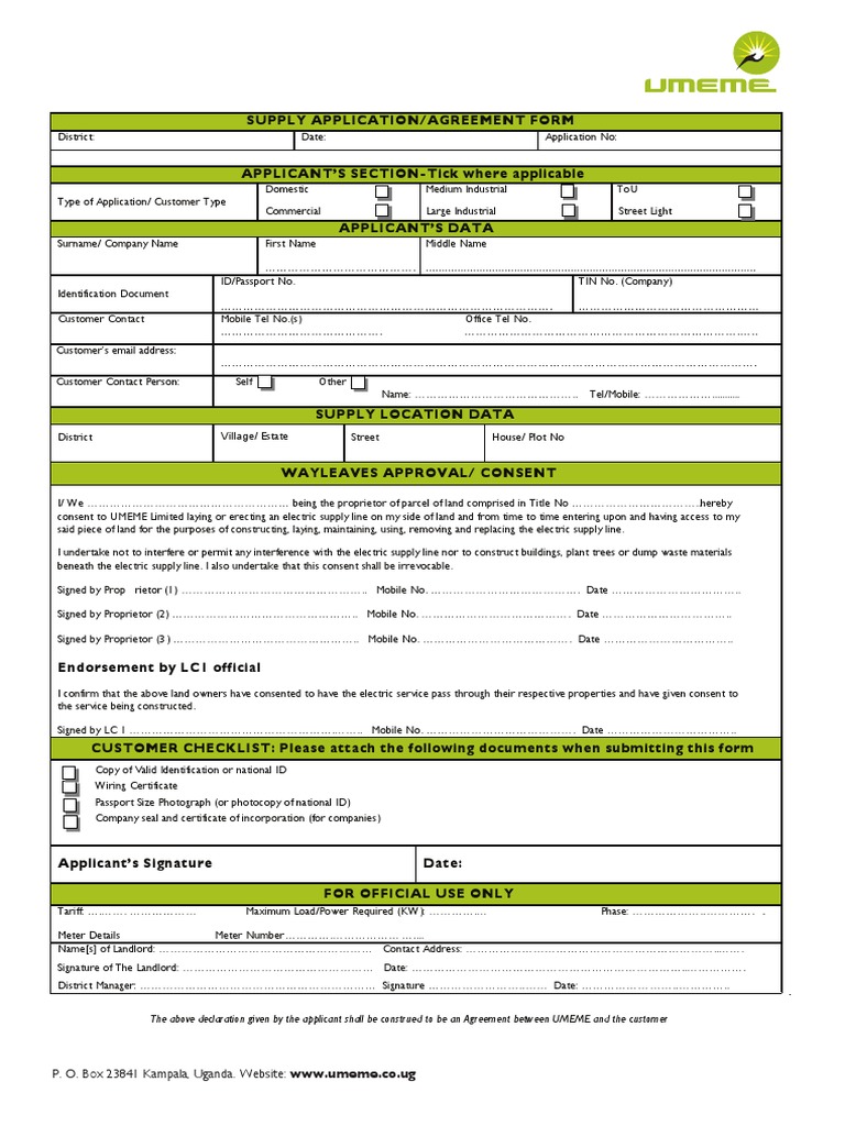 UMEME Electricity Supply Agreement Form | PDF | Electrical Grid | Justice