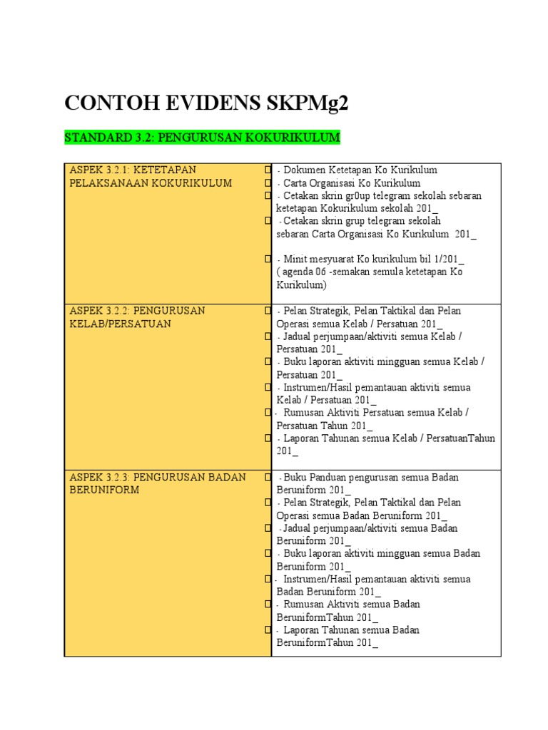 Contoh Evidens Skpmg2 Pengurusan Kokurikulum | PDF