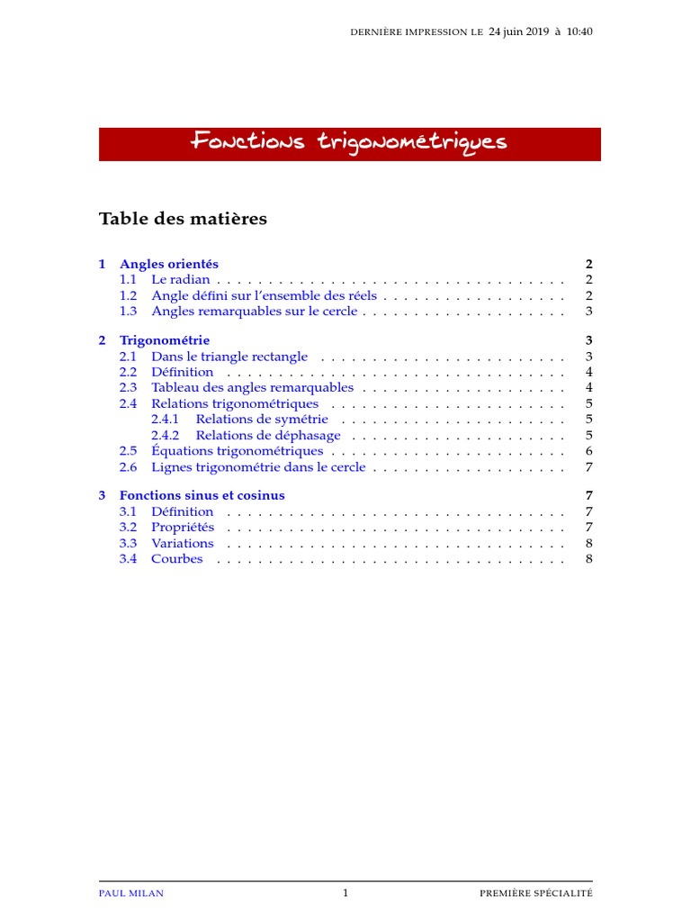 Tableau des Angles Remarquables en Trigonométrie | PDF | Fonction ...
