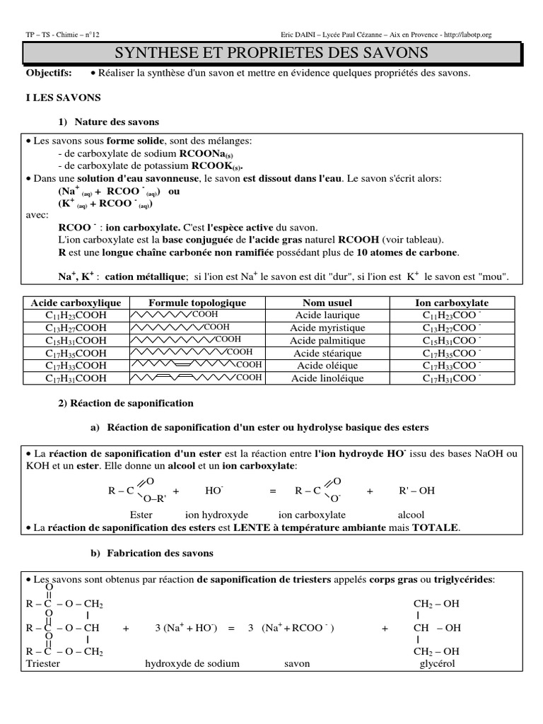 SYNTHeSE DU SAVON | PDF | Acide carboxylique | Savon