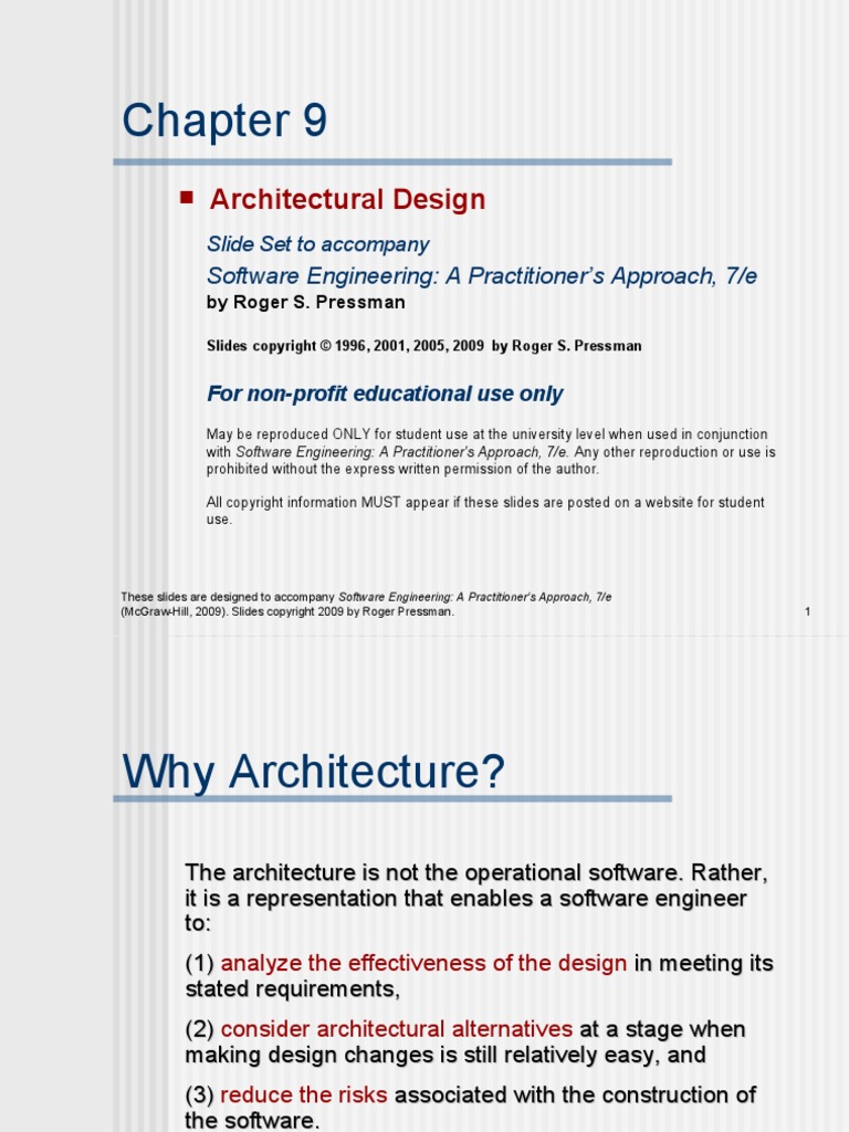 Architectural Design: Software Engineering: A Practitioner's Approach, 7/e | PDF | Component ...