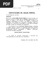 MODELO CERTIFICADOs PSICOLÓGICO DE SALUD MENTAL | PDF | Relaciones personales, crianza y ...