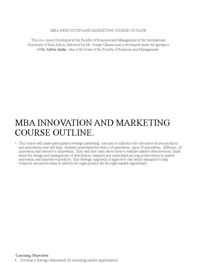 Mba Innovation and Marketing Course Outline | Download Free PDF ...