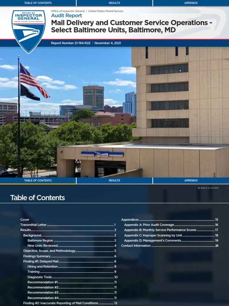 Baltimore Mail Delivery Audit Report | PDF | United States Postal ...