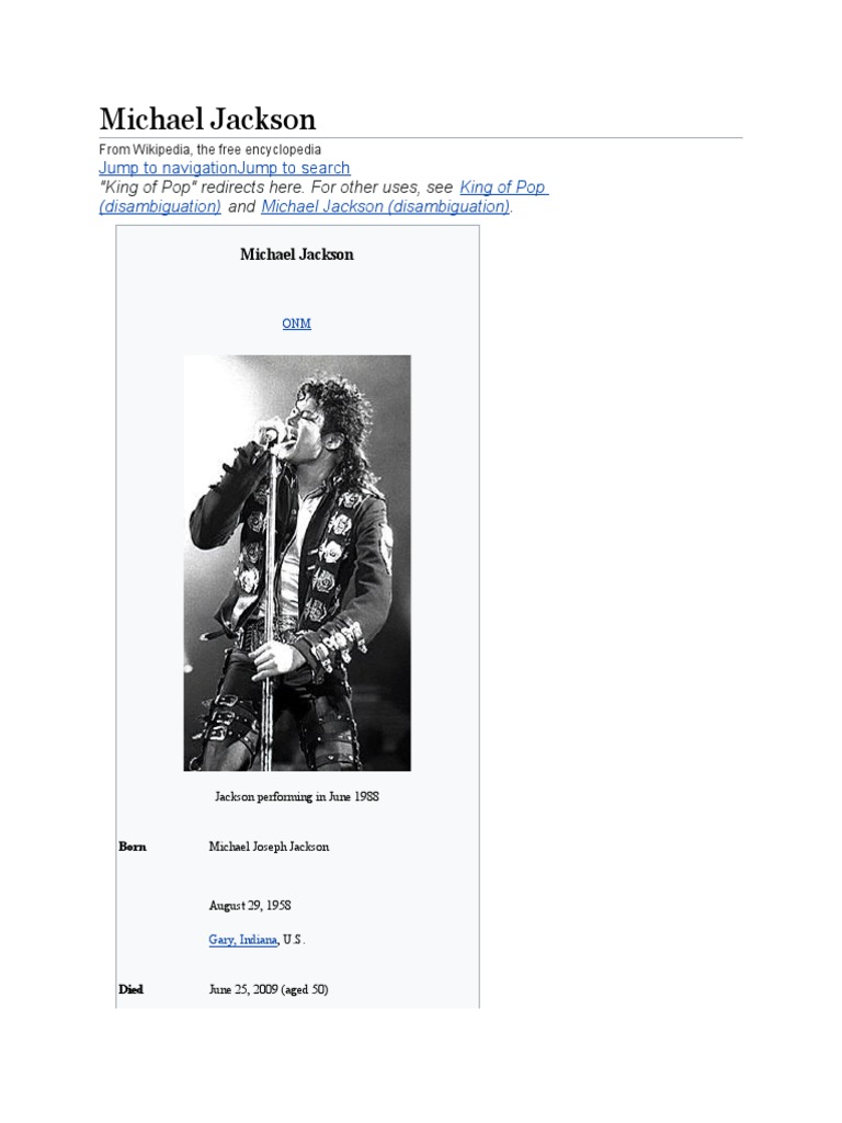 Michael Jackson: Jump To Navigation Jump To Search | PDF | Michael Jackson