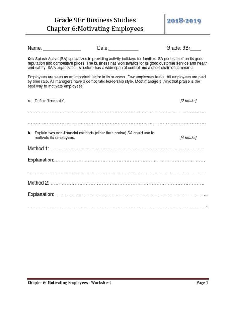 Grade 9Br Business Studies Chapter 6:motivating Employees | PDF ...
