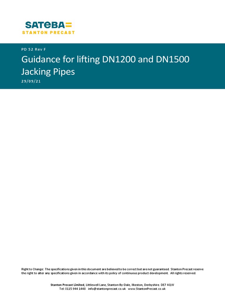 Guidance For Lifting DN1200 and DN1500 Jacking Pipes PD52 | PDF ...
