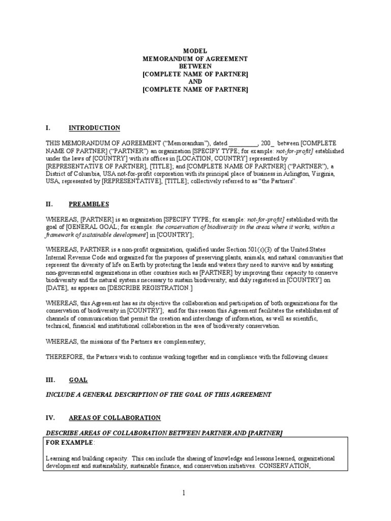 MOU Template Edited | PDF | Mediation | Conservation Biology