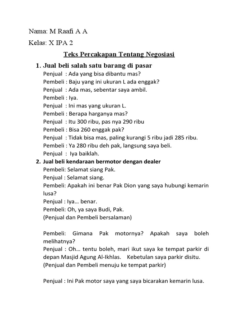 Contoh Dialog Negosiasi Jual Beli | PDF
