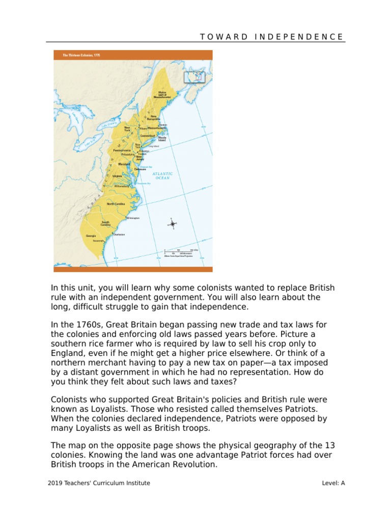 Lesson 5 Toward - Independence | PDF | George Washington | Colonial ...