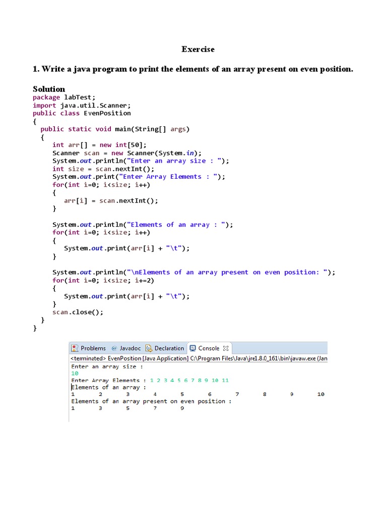 Exercise 1. Write A Java Program To Print The Elements of An Array Present On Even Position ...