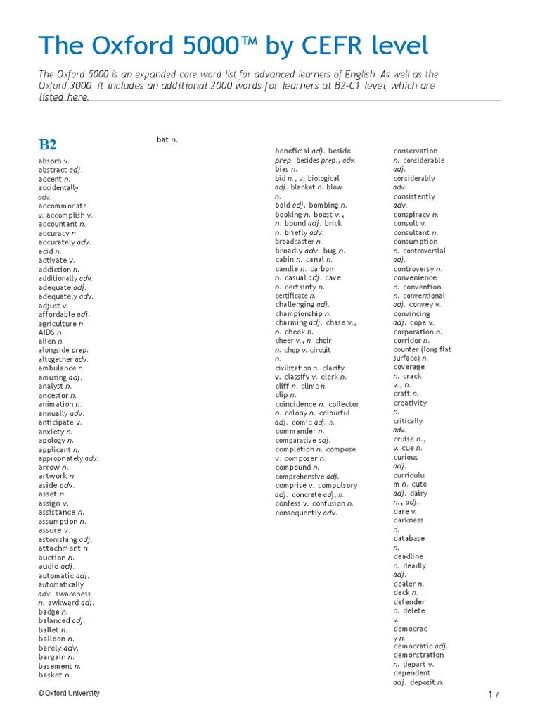 The Oxford 5000™ by CEFR Level | PDF