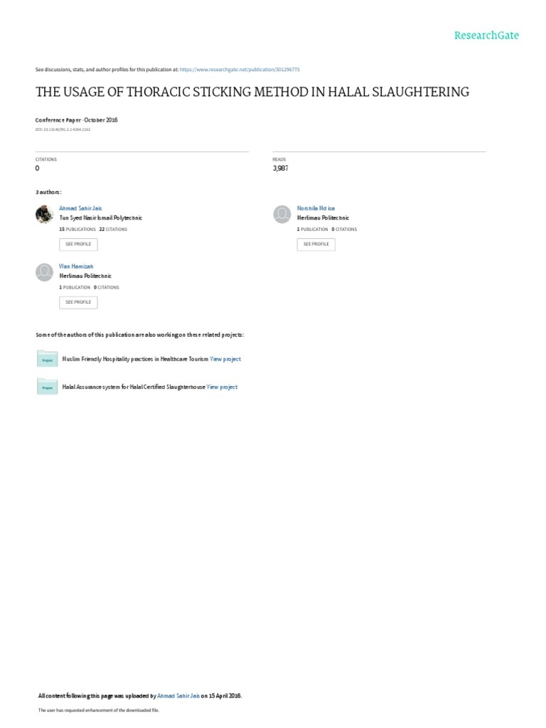 The Usage of Thoracic Sticking Method in Halal Slaughtering: October ...