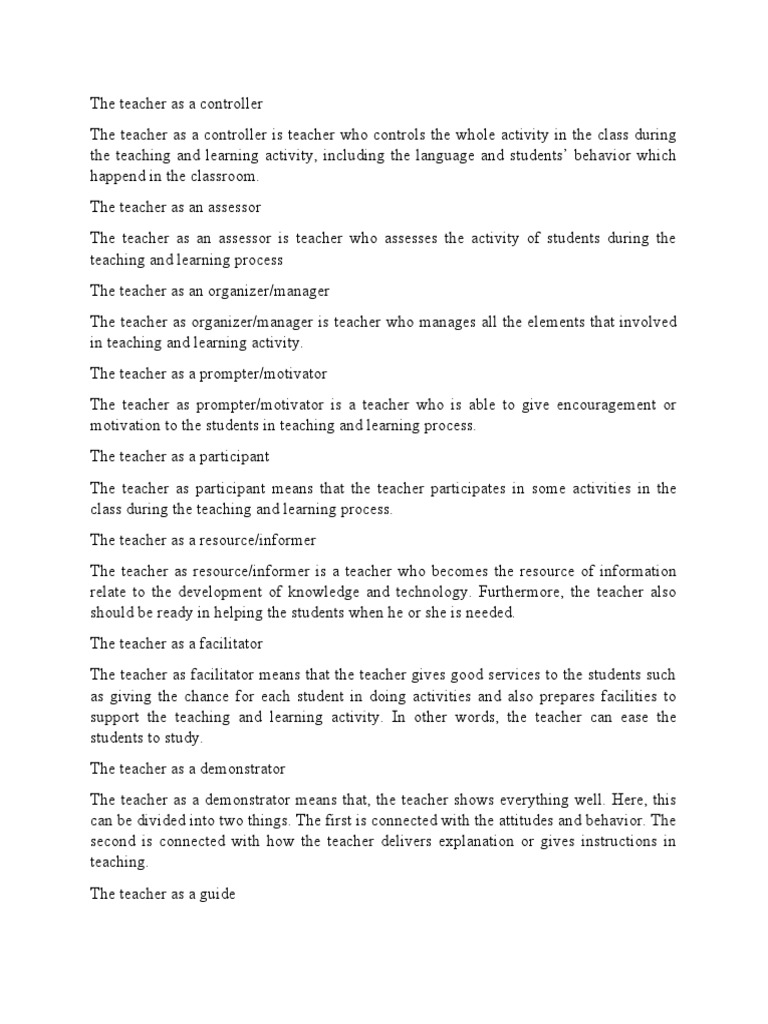 The Teacher As A Controller | PDF | Teachers | Learning