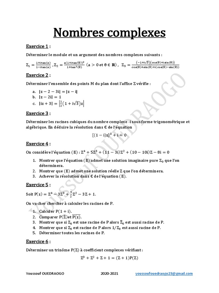 Exercices Corrigés sur Nombres Complexes | PDF | Nombre complexe | Zéro ...