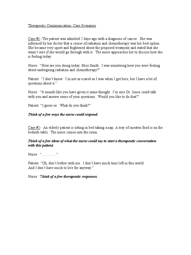 Therapeutic Communication Scenarios | PDF