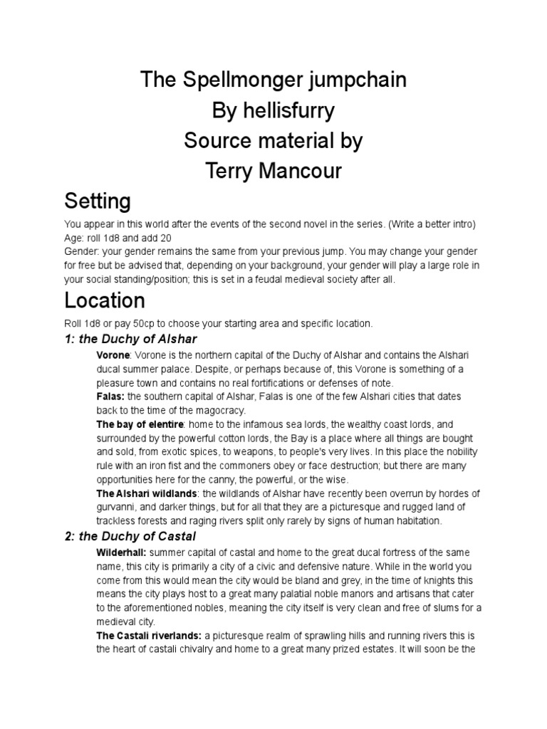 Spellmonger Jumpchain V1.1 | PDF