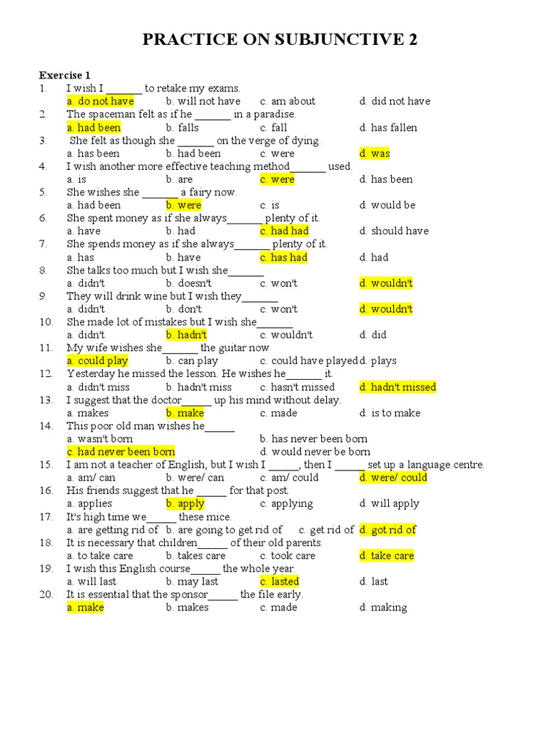 Practice On Subjunctive 2 | PDF