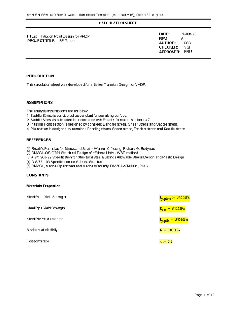 Calculation Sheet Date: 5-Jun-20 Rev: A Author: Sso Checker: Vsi ...