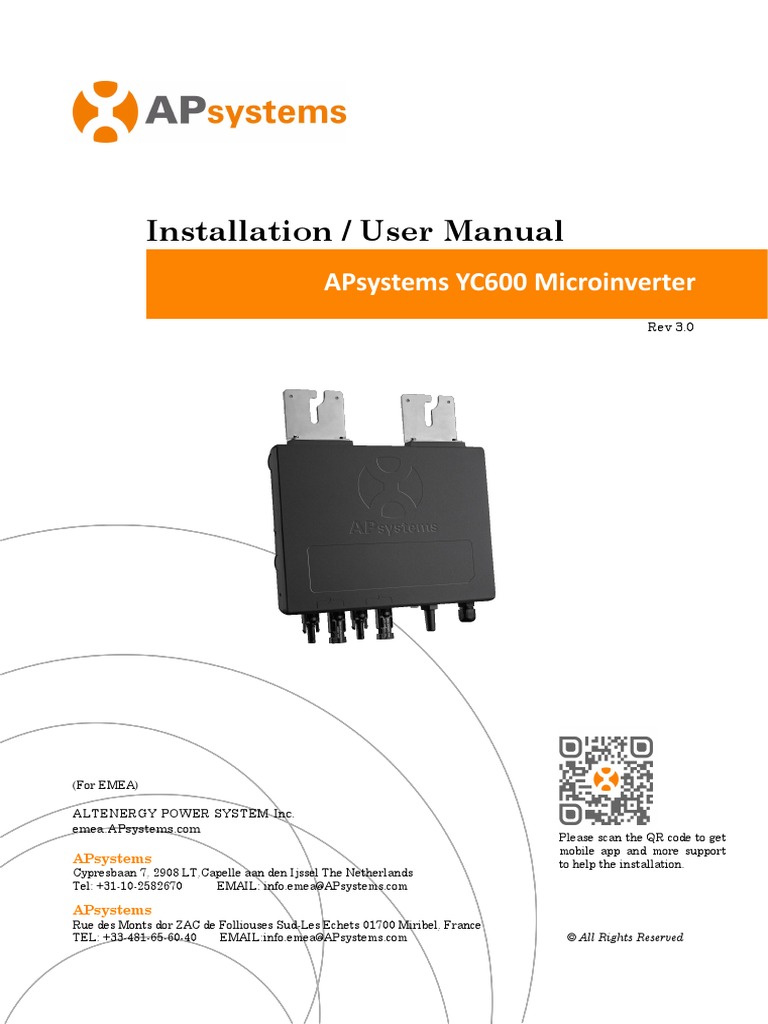 Installation / User Manual: Apsystems Yc600 Microinverter | PDF ...