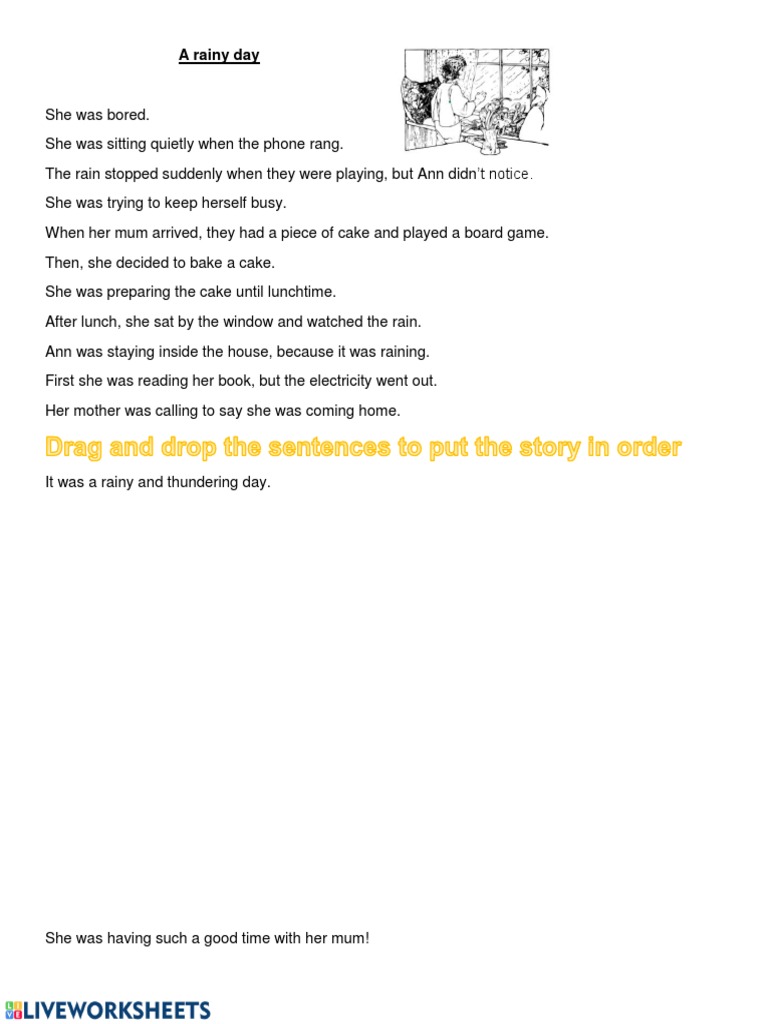 Grade 1 A Rainy Day Story Sentence Order | PDF