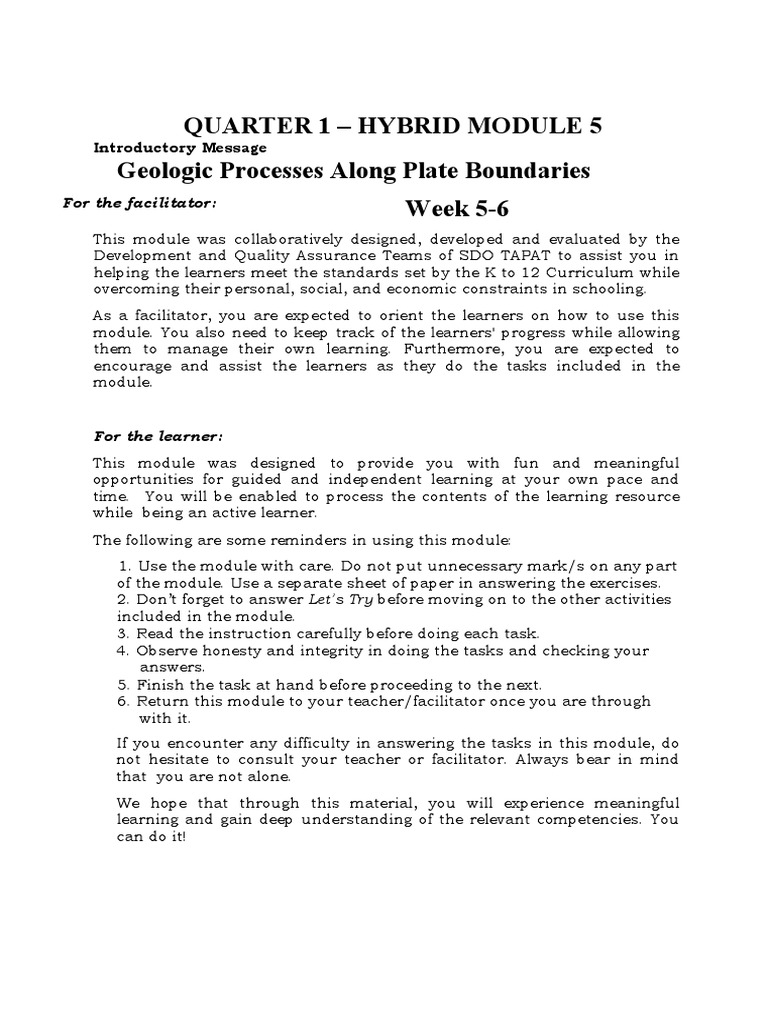 (Template) Enhanced-Hybrid-Module-S10-Q1-M5-Week-5-6.edited | PDF | Plate Tectonics | Volcano