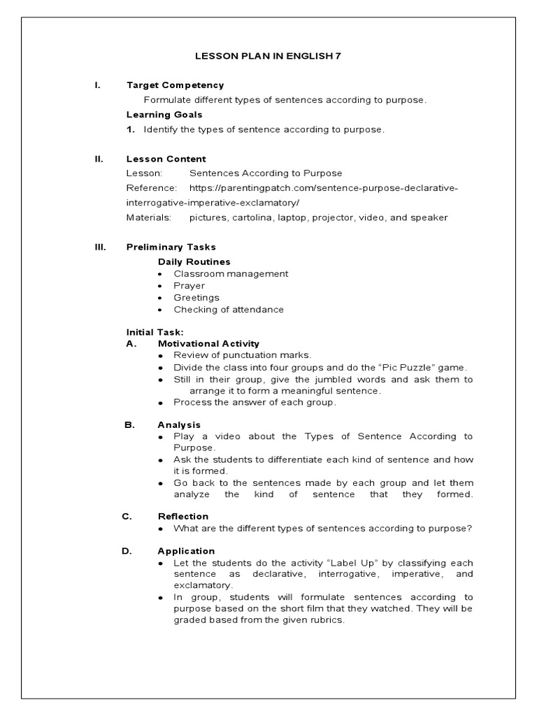 Lesson Plan in English 7 Final.2 | PDF | Lesson Plan | Education Theory