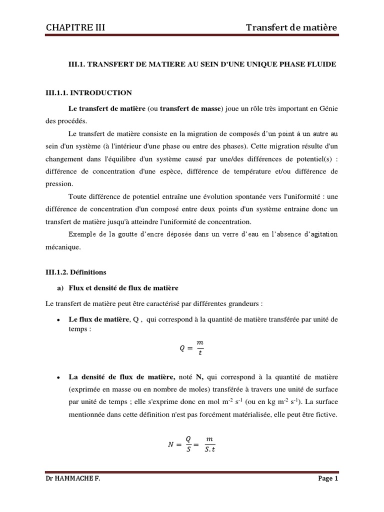 Transfert de matière en génie des procédés | PDF | La diffusion ...