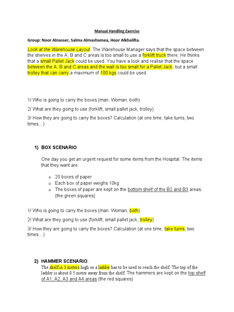 Manual Handling Exercise | PDF