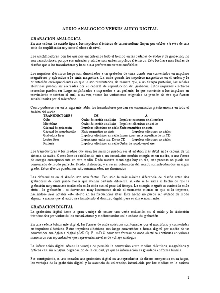 Audio Analogico vs. Audio Digital ! | PDF | Señal analoga | Conversor ...