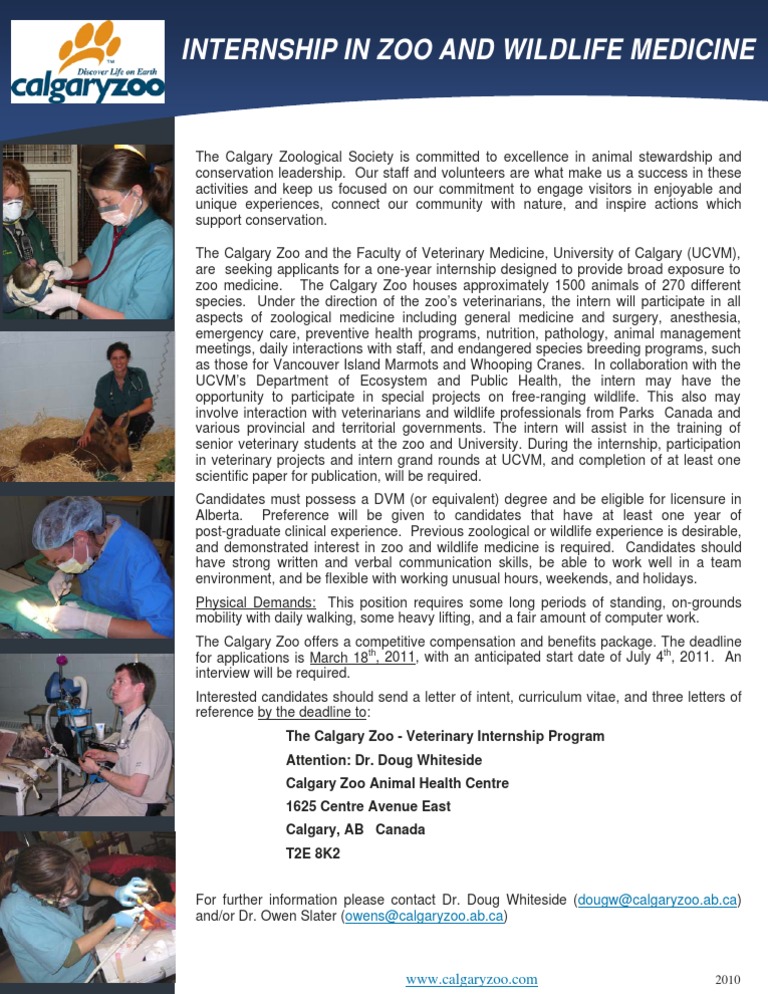 Calgary Zoo Veterinary Internship Program | PDF | Veterinary Physician ...