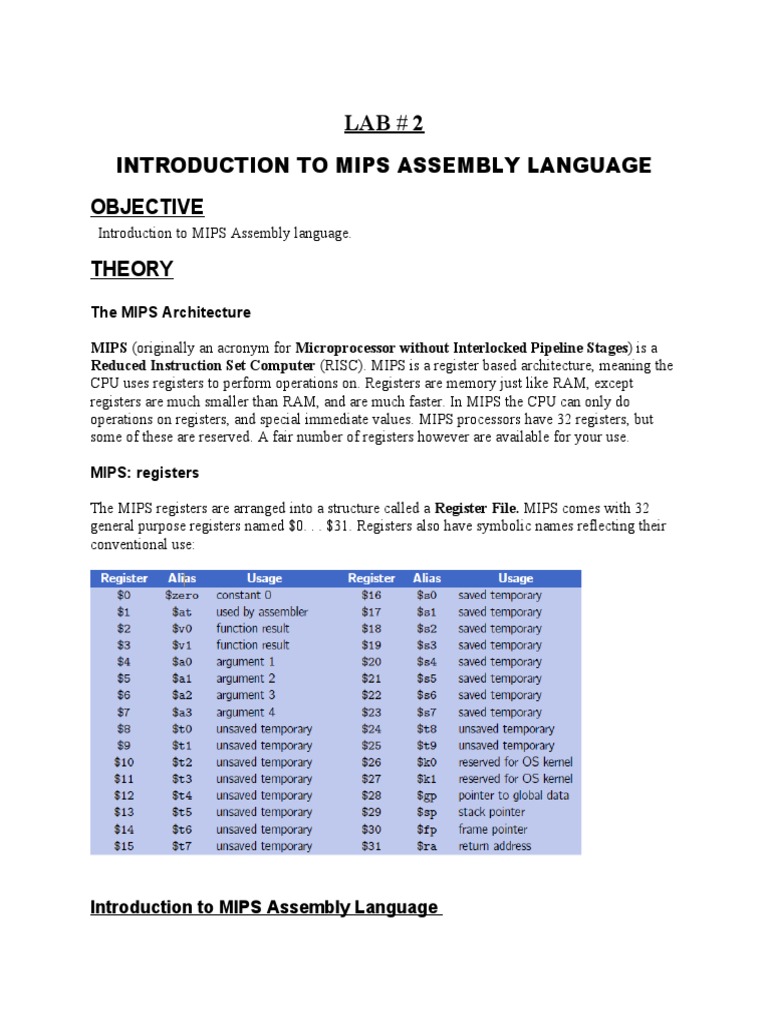 Introduction To Mips Assembly Language: Objective Theory | PDF ... Introduction To Mips Assembly Language: Objective Theory | PDF ...
