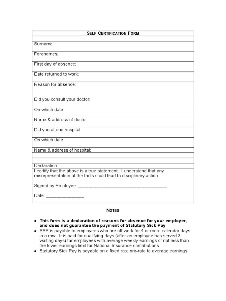 Self Certification Form | PDF | Career & Growth | Law