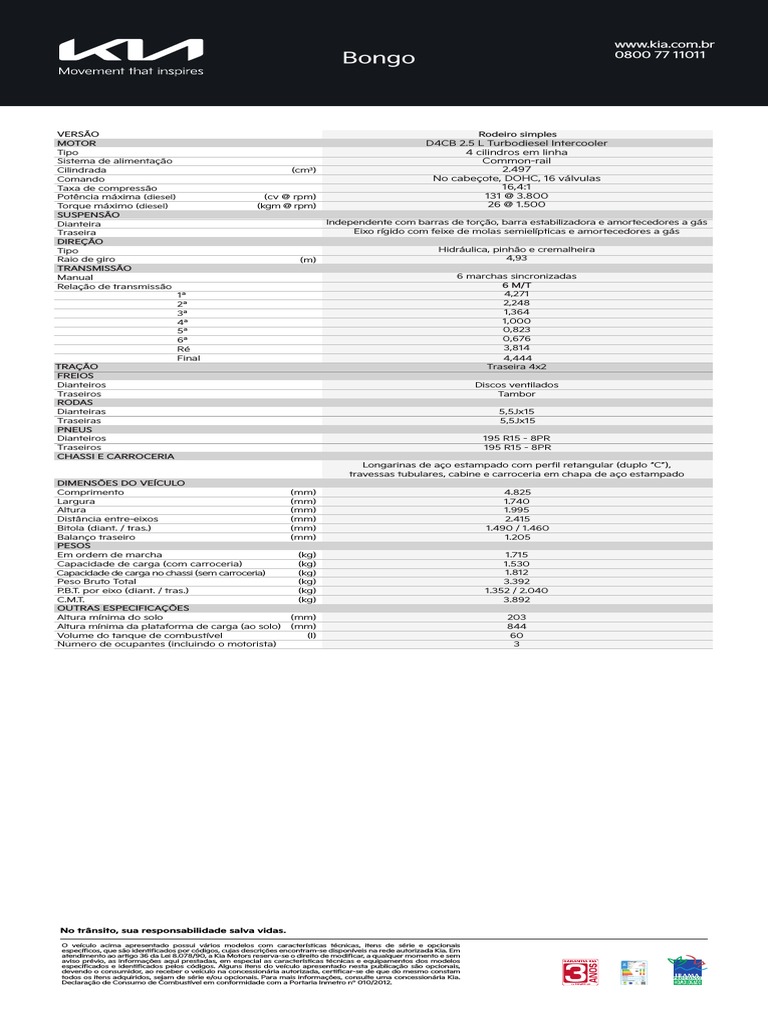Ficha Tecnica Bongo | PDF | Transporte | Tecnologias automotivas