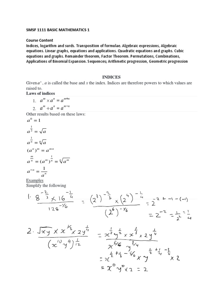 Basic Mathematics Lecture Notes | PDF | Logarithm | Equations