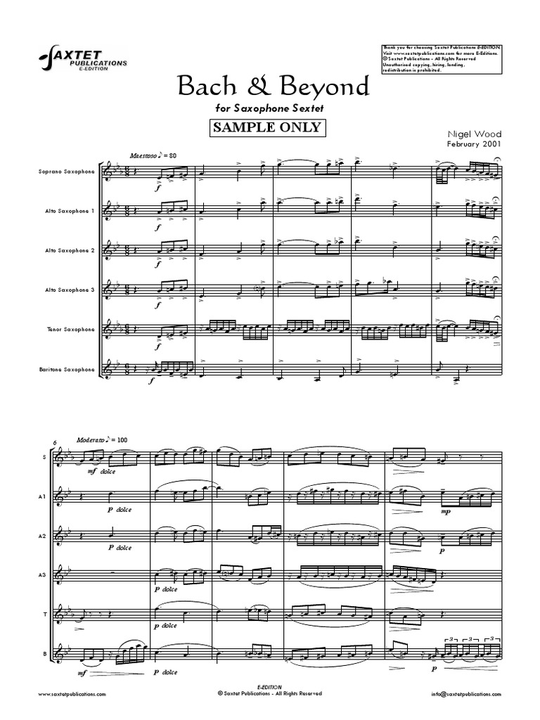 Bach & Beyond - Sax Sextet SAMPLE | PDF | Saxophone | Organologie ...