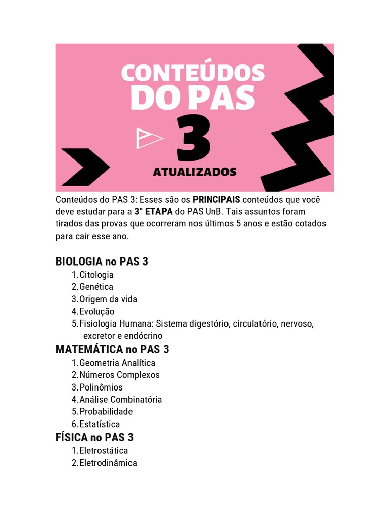 Conteúdos Do PAS 3 | PDF | Ciências e Matemática
