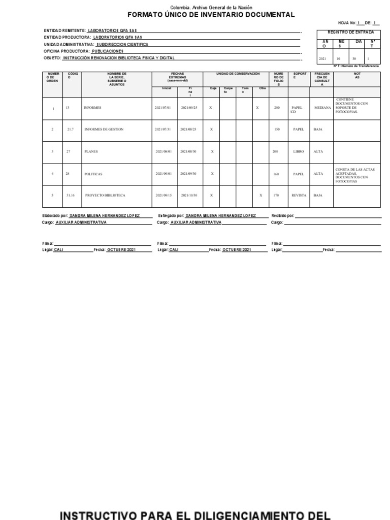 Formato Único de Inventario Documental | PDF