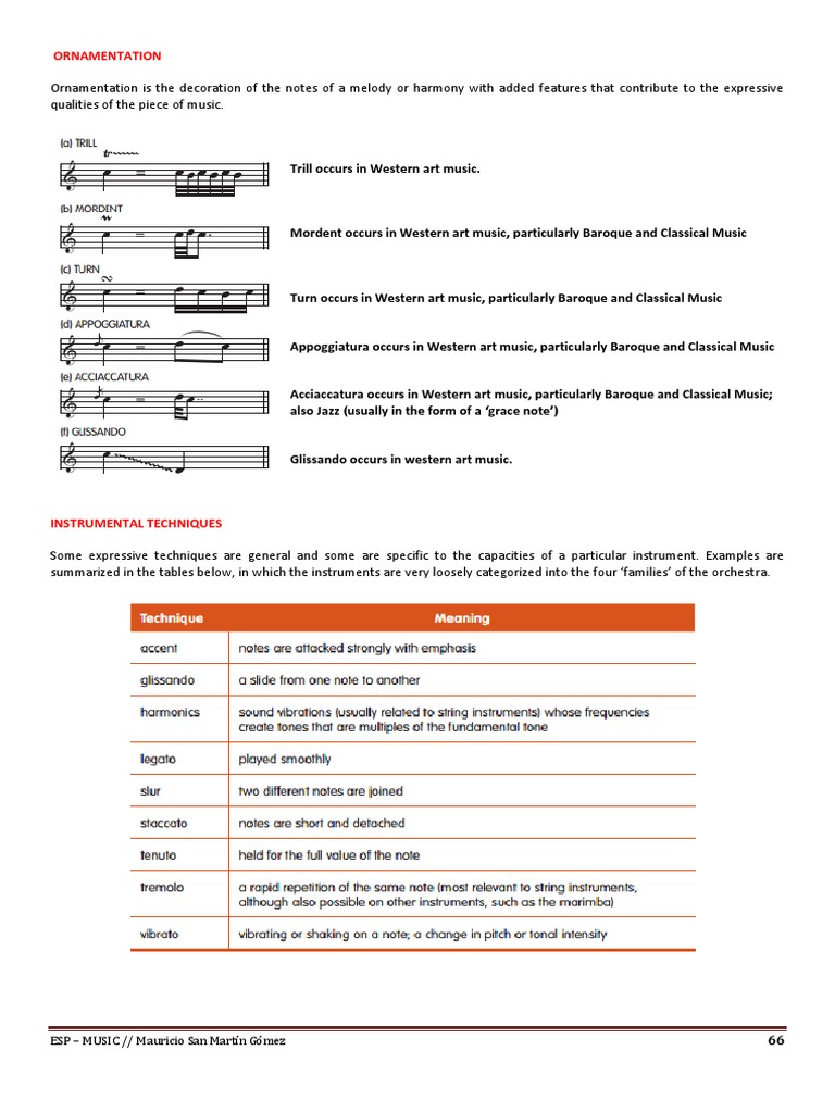 Ornamentation and Instrumental Techniques | PDF | Singing | Piano