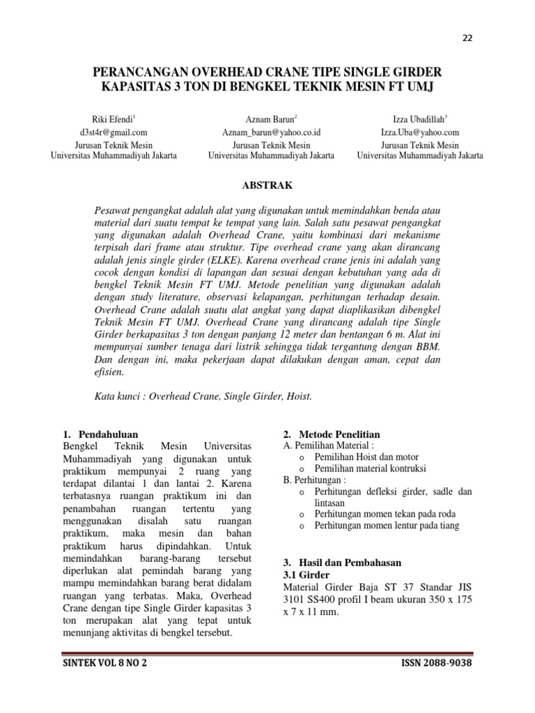 Perancangan Overhead Crane Tipe Single G Faf7848d | PDF