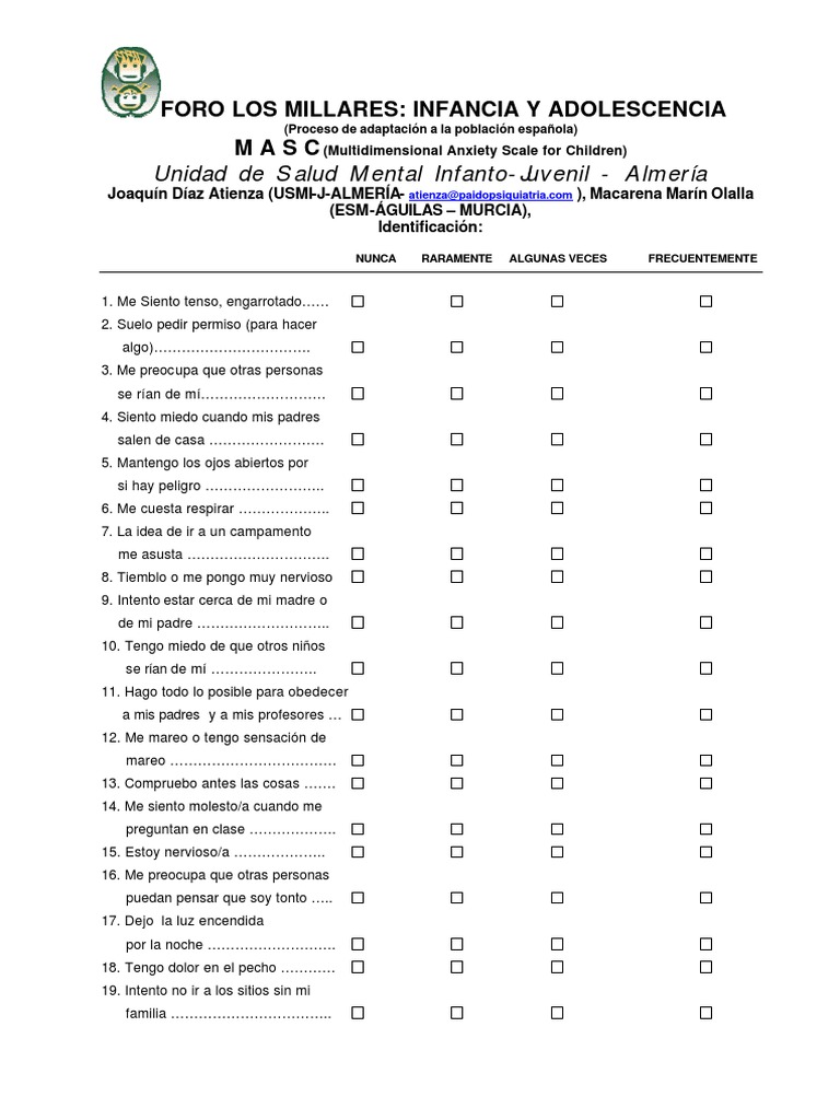 Multidimensional Anxiety Scale For Children | PDF