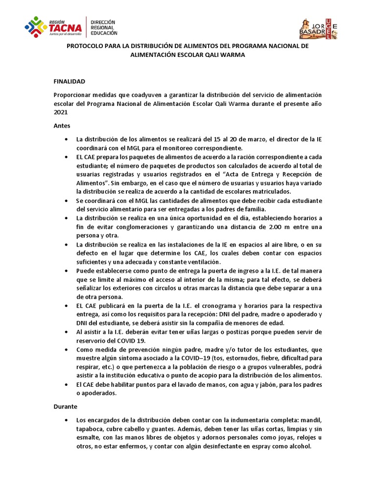 Protocolo para Distribucion de Alimentos | PDF | Lavado de manos