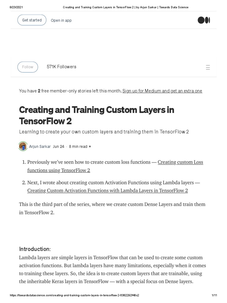 Creating And Training Custom Layers In Tensorflow 2 By Arjun Sarkar Towards Data Science