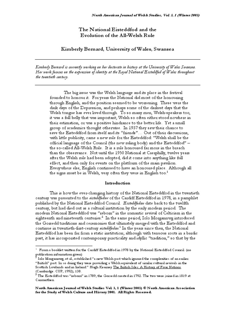 The National Eisteddfod and The Evolution of The All-Welsh Rule | PDF ...